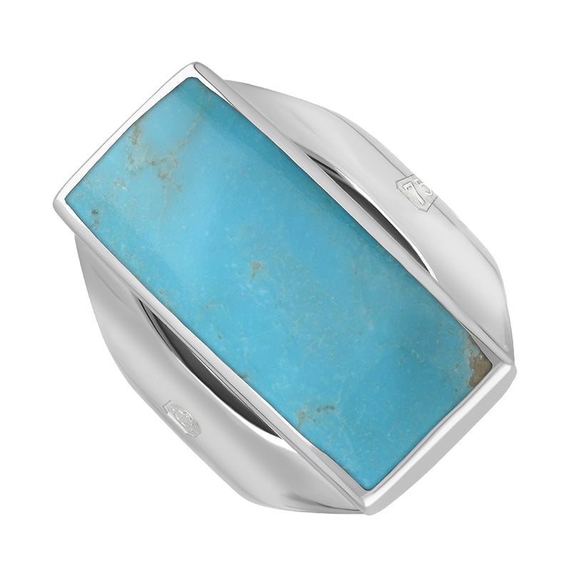 18ct White Gold Turquoise Queen's Jubilee Hallmark Medium Oblong Ring D ...