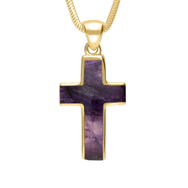18ct Yellow Gold Blue John Channel Set Cross Necklace P424 | W Hamond ...