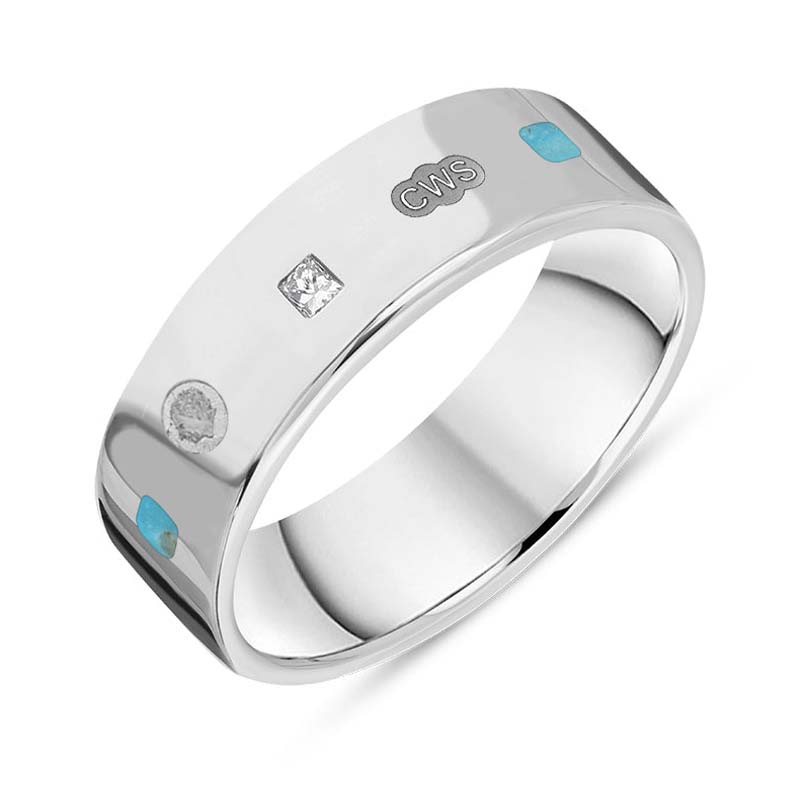 18ct White Gold 0.18ct Diamond Turquoise King's Coronation Hallmark ...