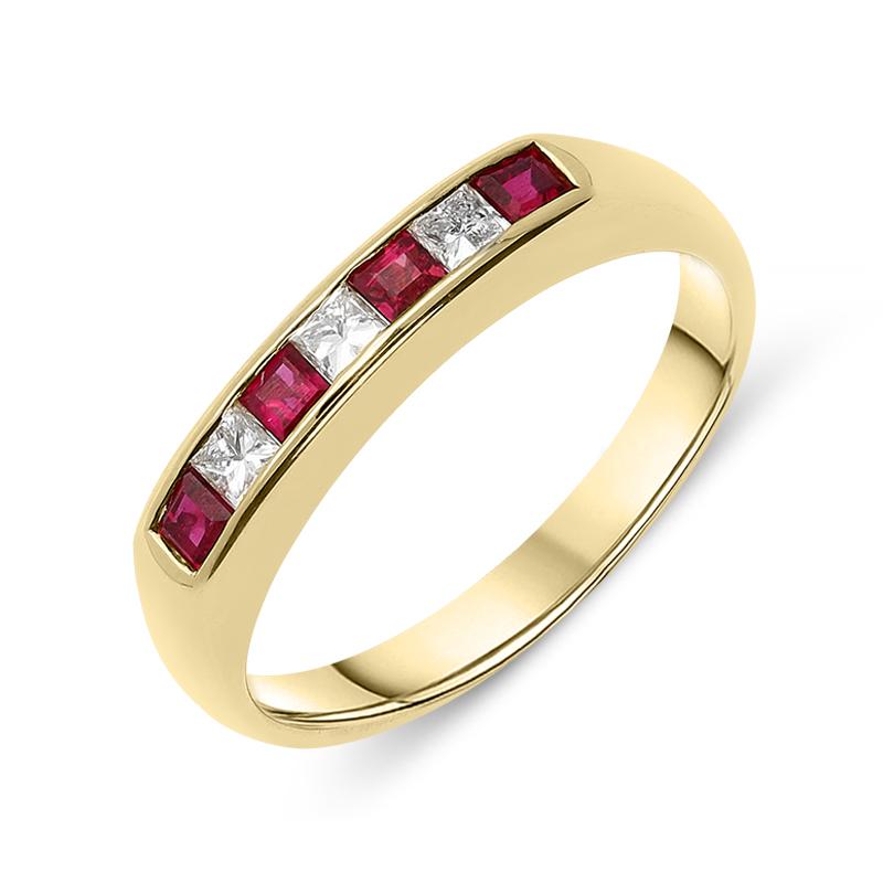 18ct Yellow Gold Ruby Diamond Princess Cut Half Eternity Ring D CGN-822 ...