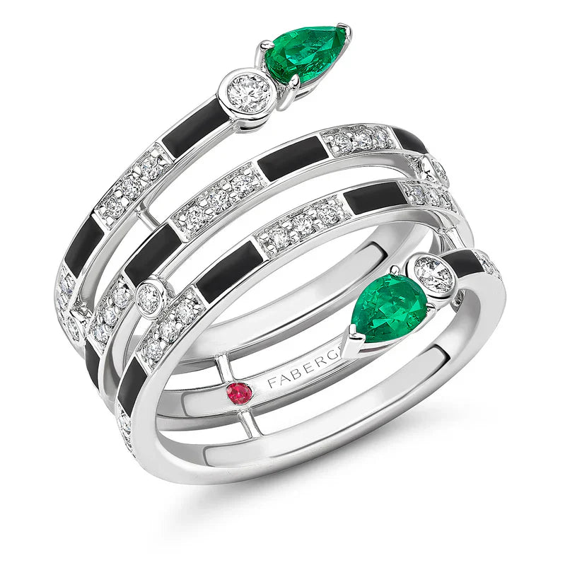 Faberge x Beetlejuice Beetlejuice 18ct White Gold Emerald Black Enamel ...