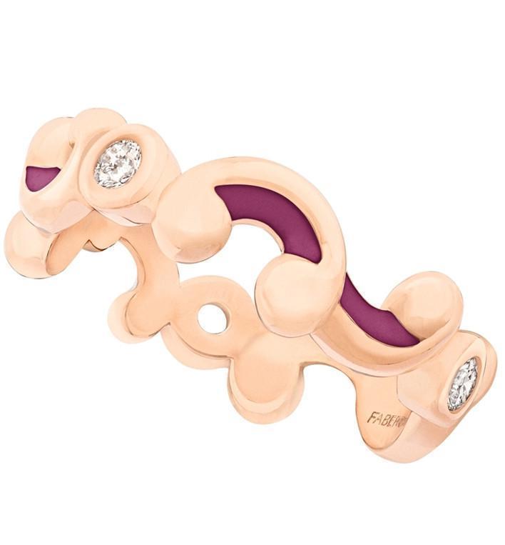 Faberge Rococo 18ct Rose Gold Diamond Purple Enamel Thin Ring 672RG1470 ...