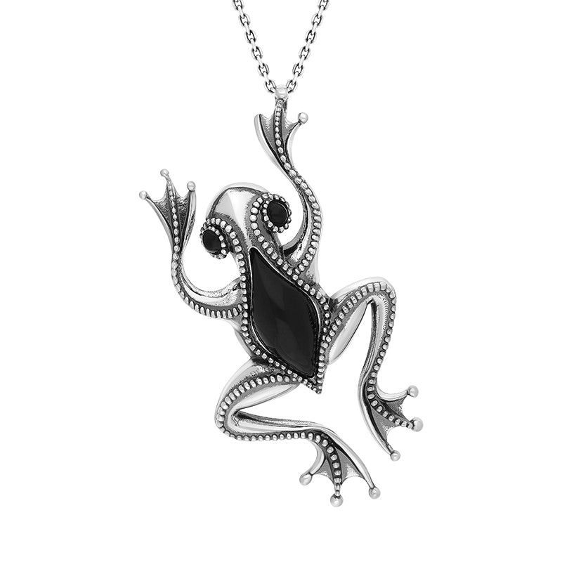 Sterling Silver Whitby Jet Frog Pendant SN1191 | W Hamond Fine Jewellery