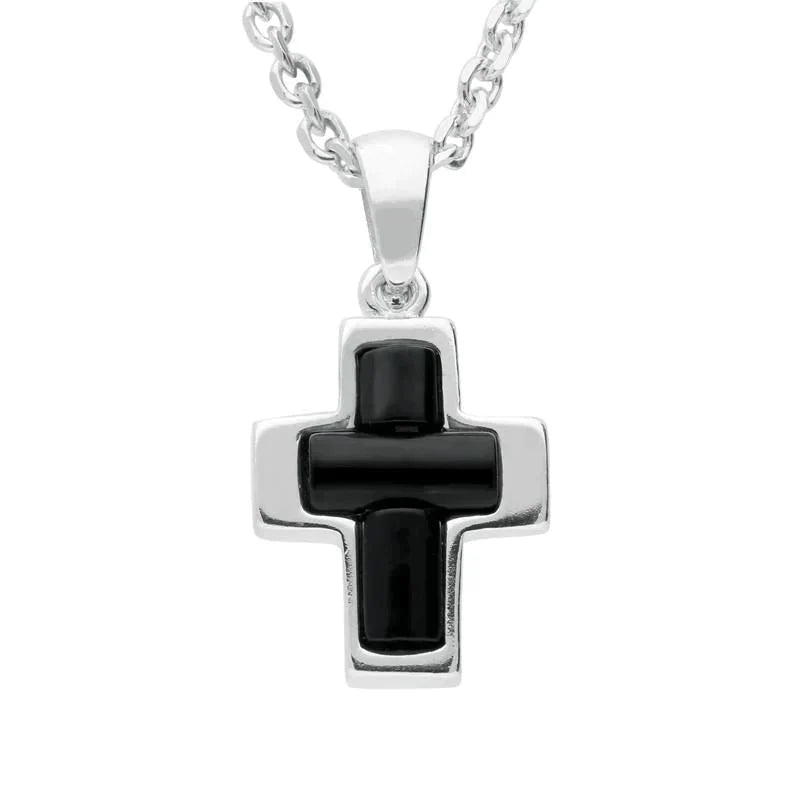 Sterling Silver Whitby Jet Small Cross Necklace P2815 | W Hamond Fine ...