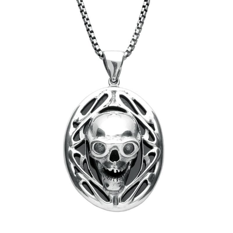 Sterling Silver Whitby Jet Medium Oval Skull Necklace P2799 | W Hamond ...