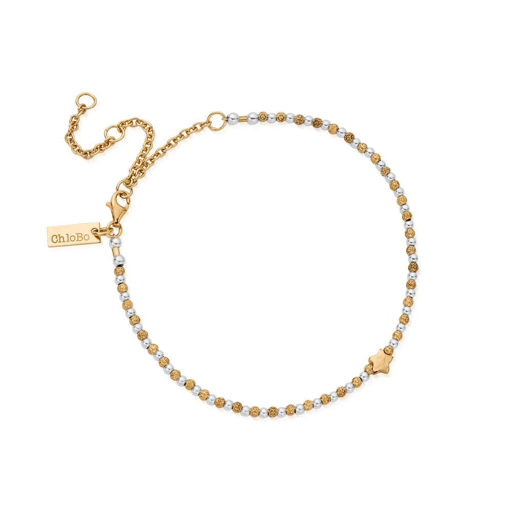Chlobo Mixed Metal Gold Plated and Silver Inset Star Anklet GMANSTAR ...