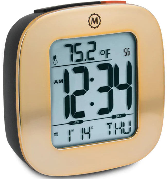 Marathon Clock Compact Alarm Temperature & Date Gold | W Hamond Fine ...