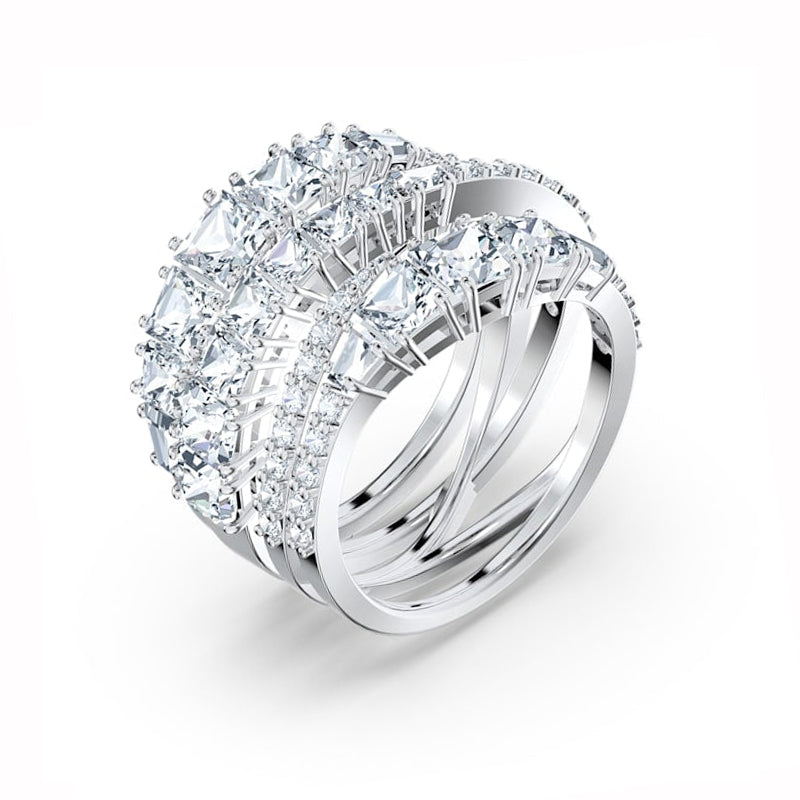 Swarovski Twist Rhodium Plated White Crystal Wrap Ring - Size 52 ...