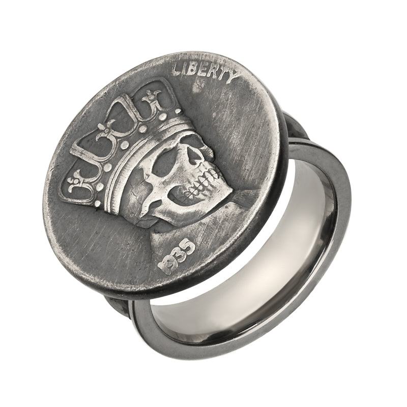 Valkyrie Skull and Crown Coin Ring RUNQ0001520 | W Hamond Fine Jewellery