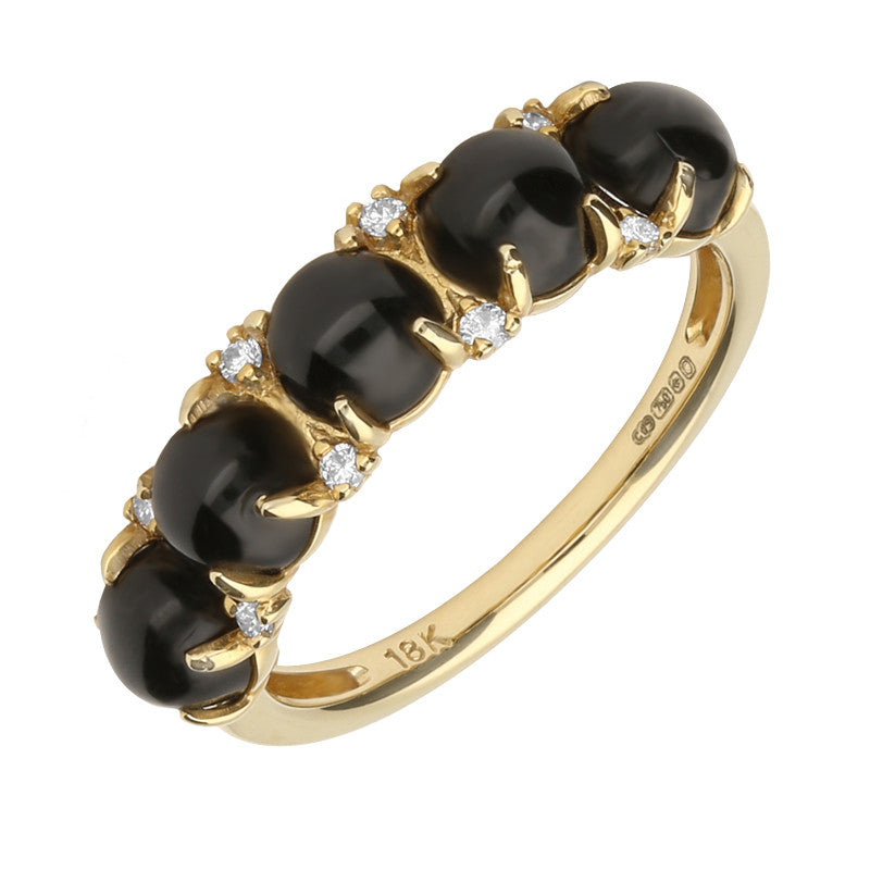 18ct Yellow Gold Whitby Jet Diamond Five Stone Half Eternity Ring R759 ...