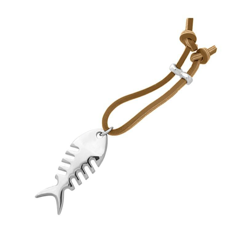 Saturno Sterling Silver Fish Bone with Light Brown Leather Keyring SAT ...